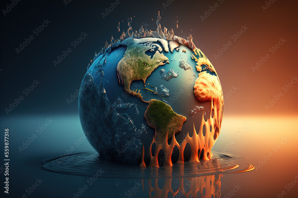 a picture of a melting earth in the water, global warming, generative ... a picture of a melting earth in the water, global warming, generative ...