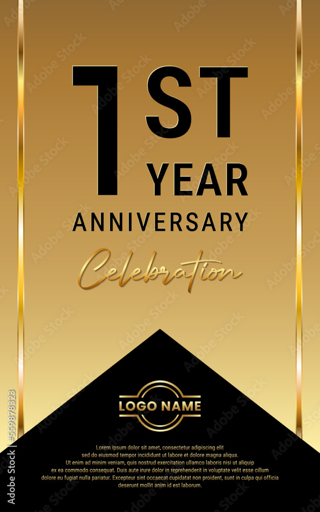 1st Anniversary. Anniversary template design with golden color ribbon ...