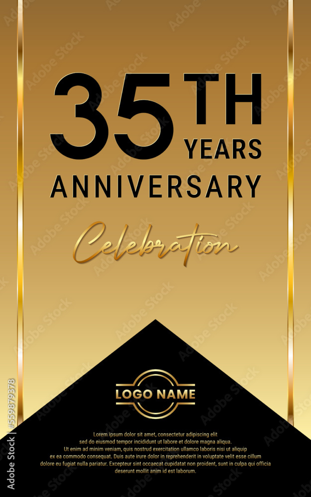 35th Anniversary. Anniversary template design with golden color ribbon ...