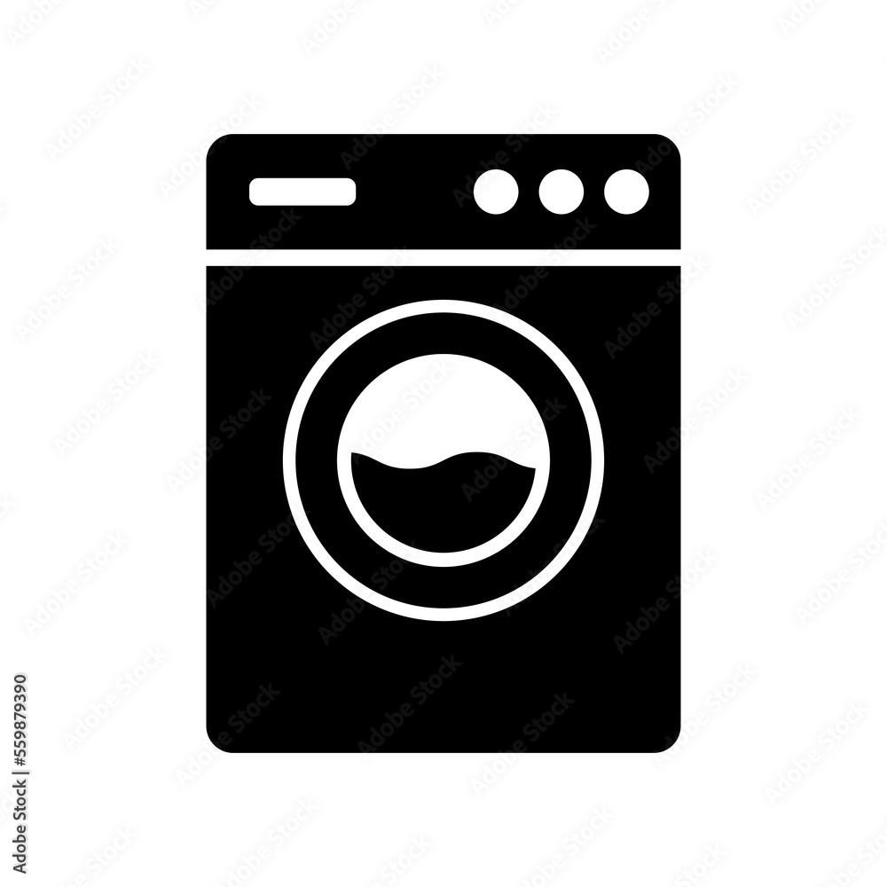Washing machine icon. Washer. Black silhouette. Front view. Vector ...