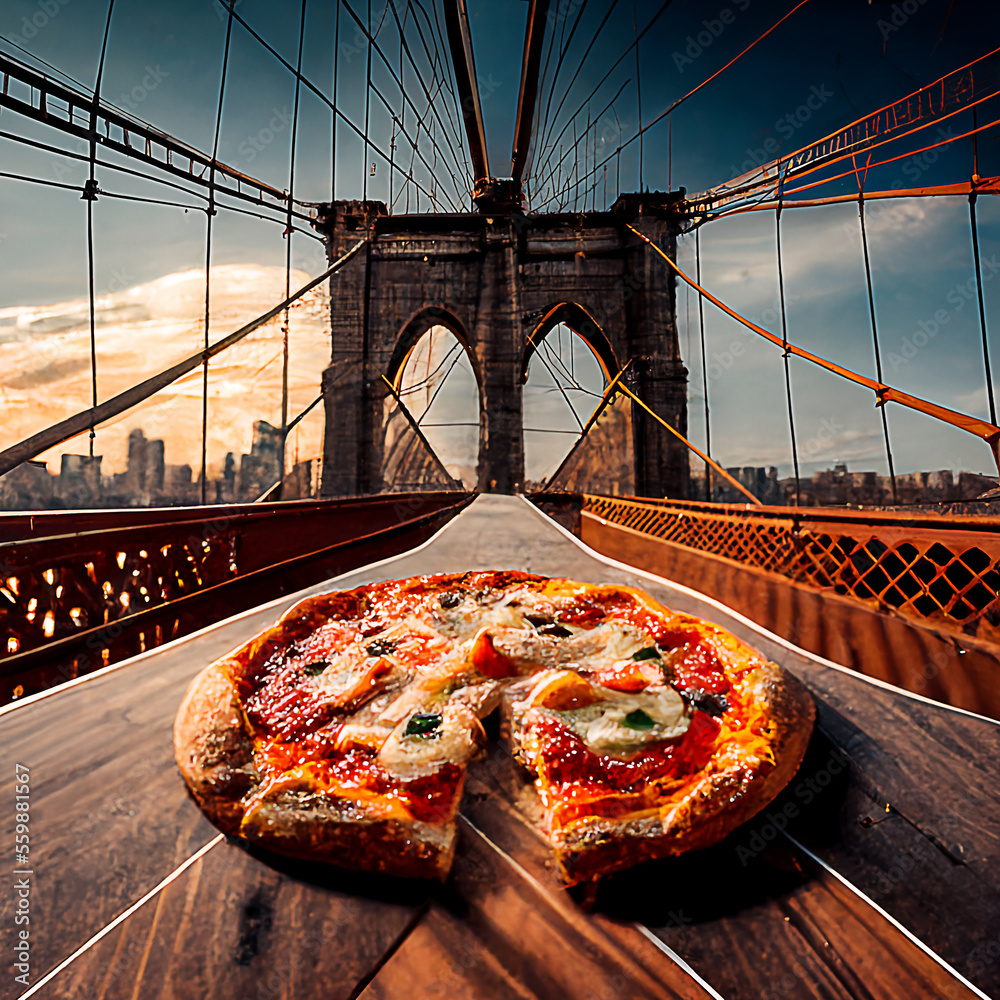 Monuments made of pizza, Pizza, pizzeria, realistic illustration ...