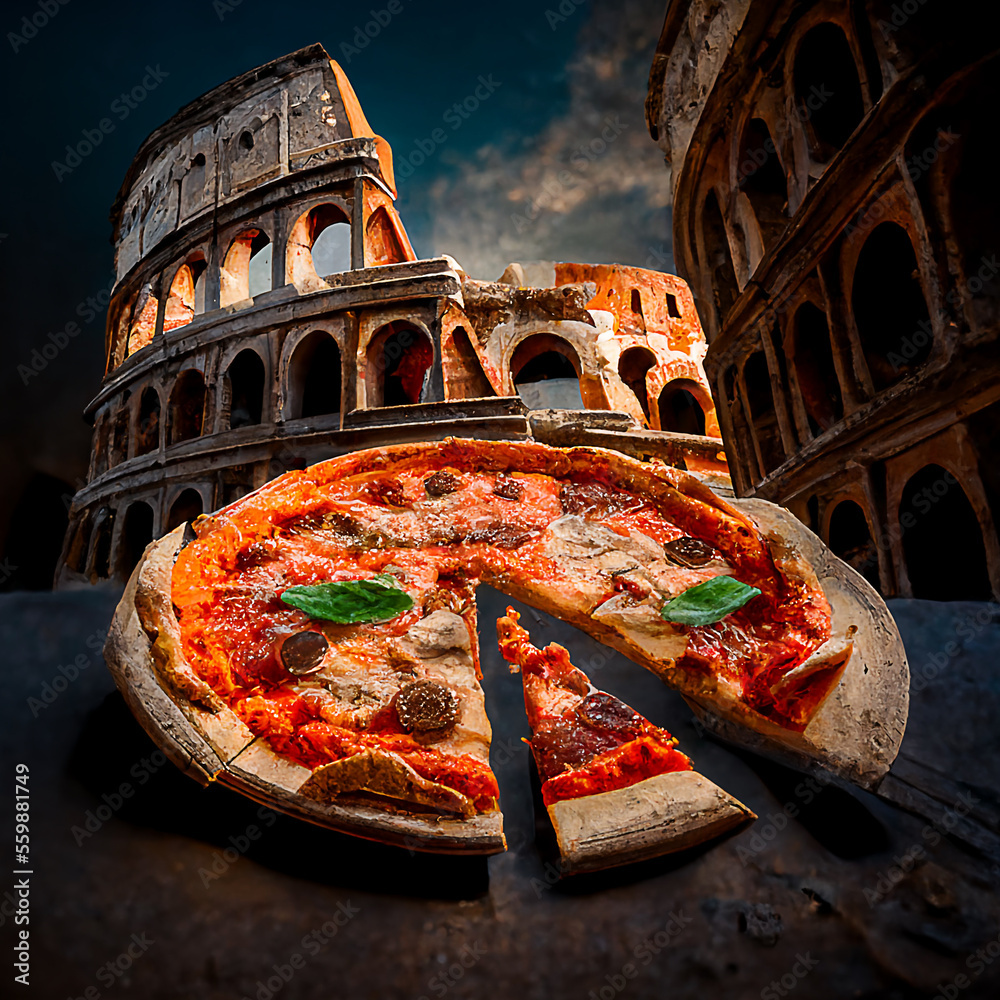 Monuments made of pizza, Pizza, pizzeria, realistic illustration ...