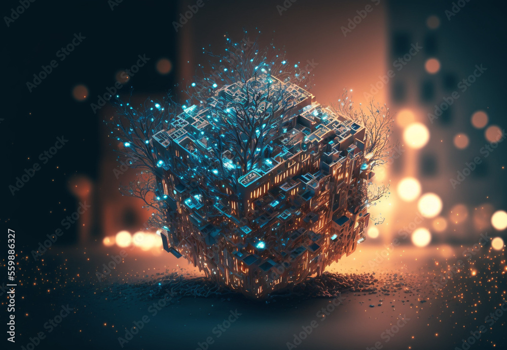 Splashart of artificial intelligence with a neural network pattern ...