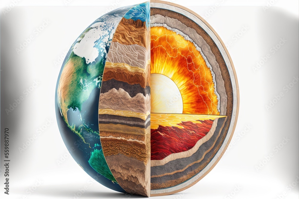 a picture of a half - earth globe with a section divided into layers of ...