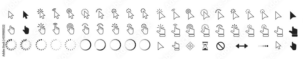 Computer mouse click cursor arrow icons set and loading icons. Cursor ...