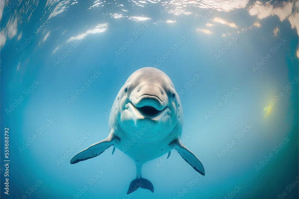 a dolphin swimming in the ocean with a camera on its back side and a ...