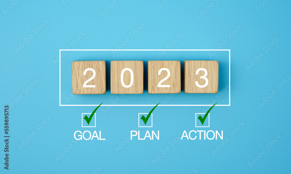 2023 Action Plan. Cubes with text 2023, plan, goal, action. to do list ...