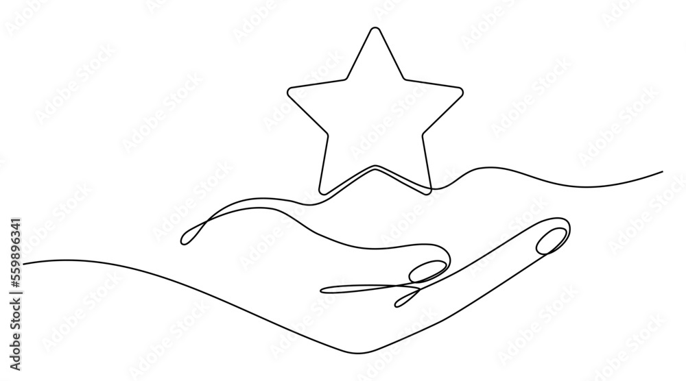 Hand holds star continuous line drawing. Human arms palms. Vector ...