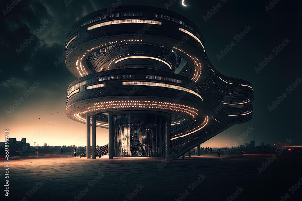 Sci-fi space background. Science and technology platform on a galactic ...