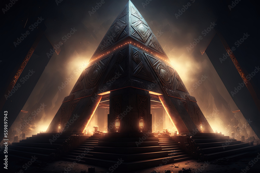 Sci-fi space background with pyramid. Science and technology platform ...