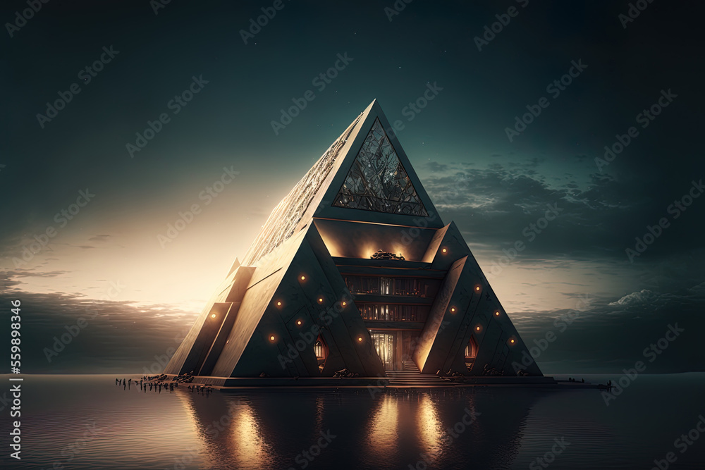 Sci-fi space background with pyramid. Science and technology platform ...