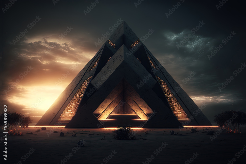 Sci-fi space background with pyramid. Science and technology platform ...