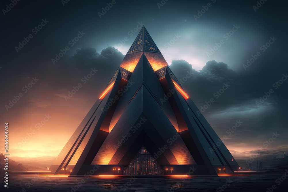 Sci-fi space background with pyramid. Science and technology platform ...