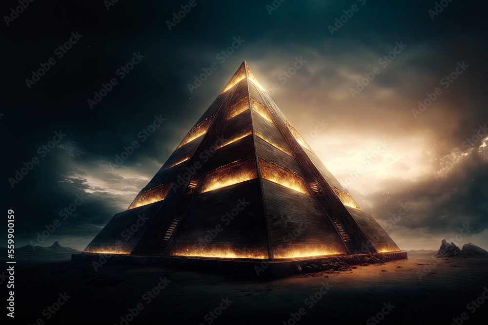 Sci-fi space background with pyramid. Science and technology platform ...