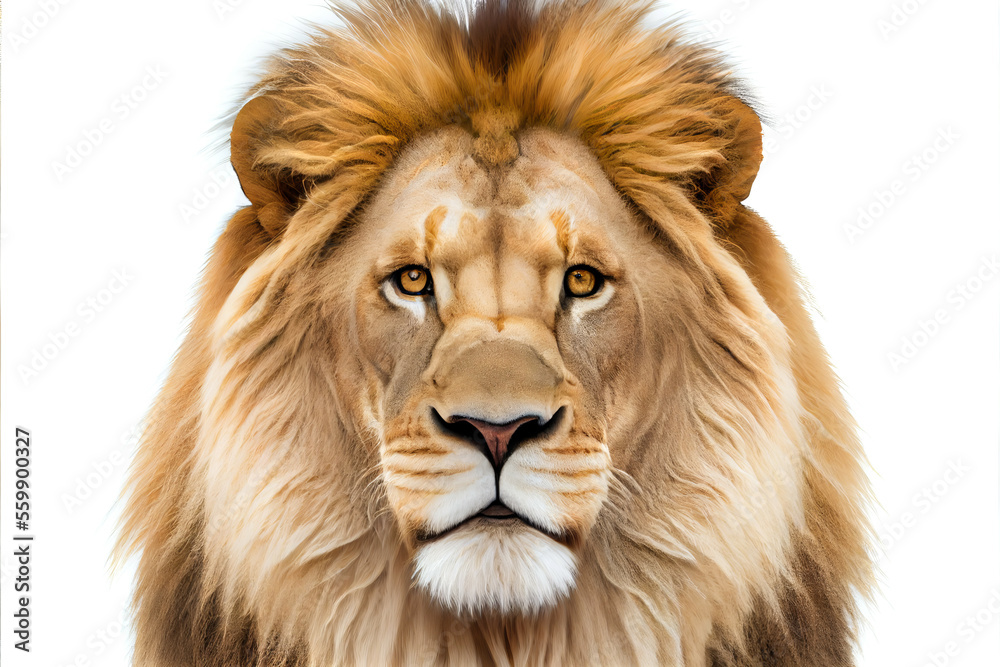 Generative AI Illustration of a lion closeup isolated on white ...