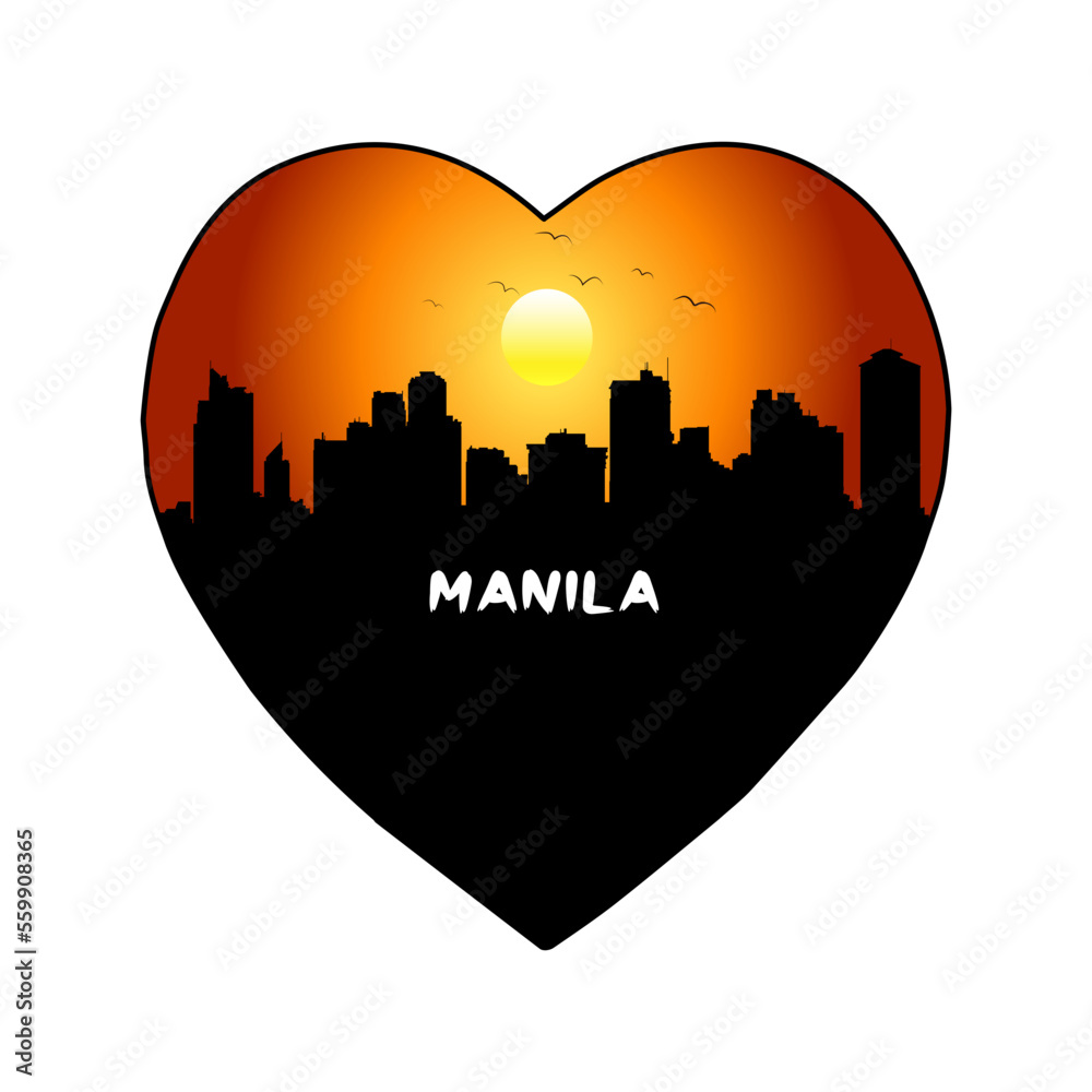 Manila Philippines Skyline Silhouette Retro Vintage Sunset Manila Lover ...