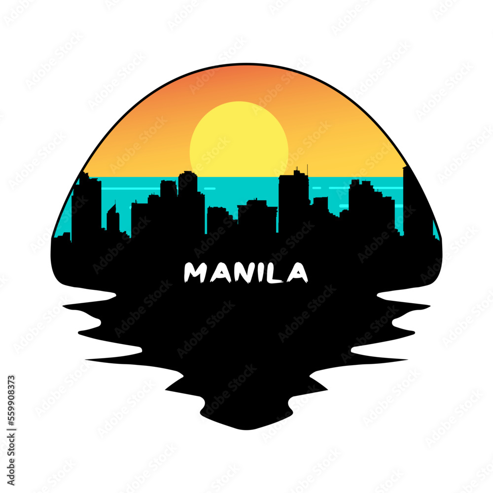 Manila Philippines Skyline Silhouette Retro Vintage Sunset Manila Lover ...