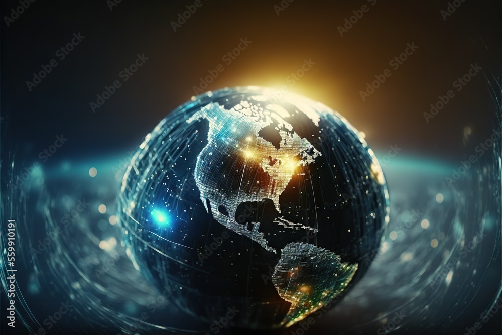 a digital image of a globe with a bright light coming out of it's ...