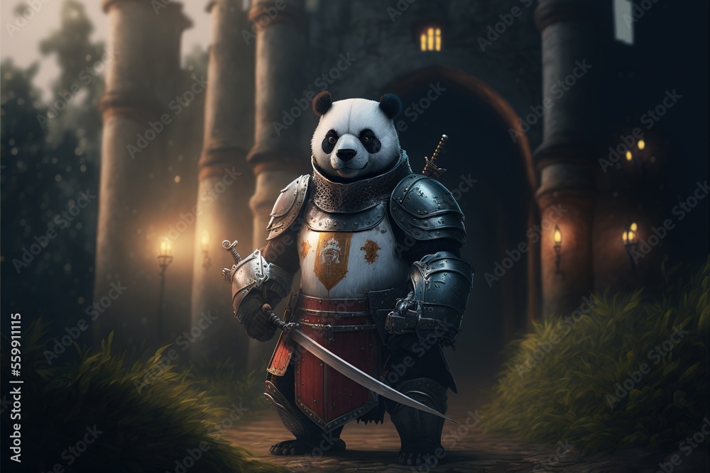 panda medieval warrior, sculpture, art, warrior, animal, generative AI ...