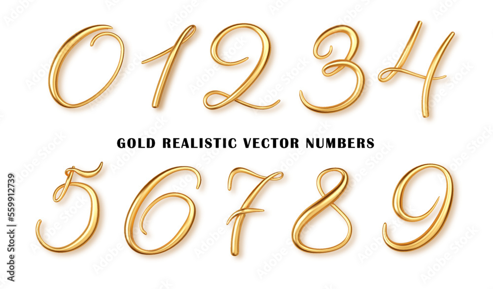 Gold 3d realistic numbers isolated PNG. Metallic gold number from zero ...