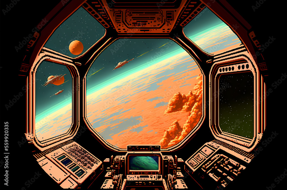 Stock-illustrationen Pixel Art Science Fiction Scene of the Futuristic ...