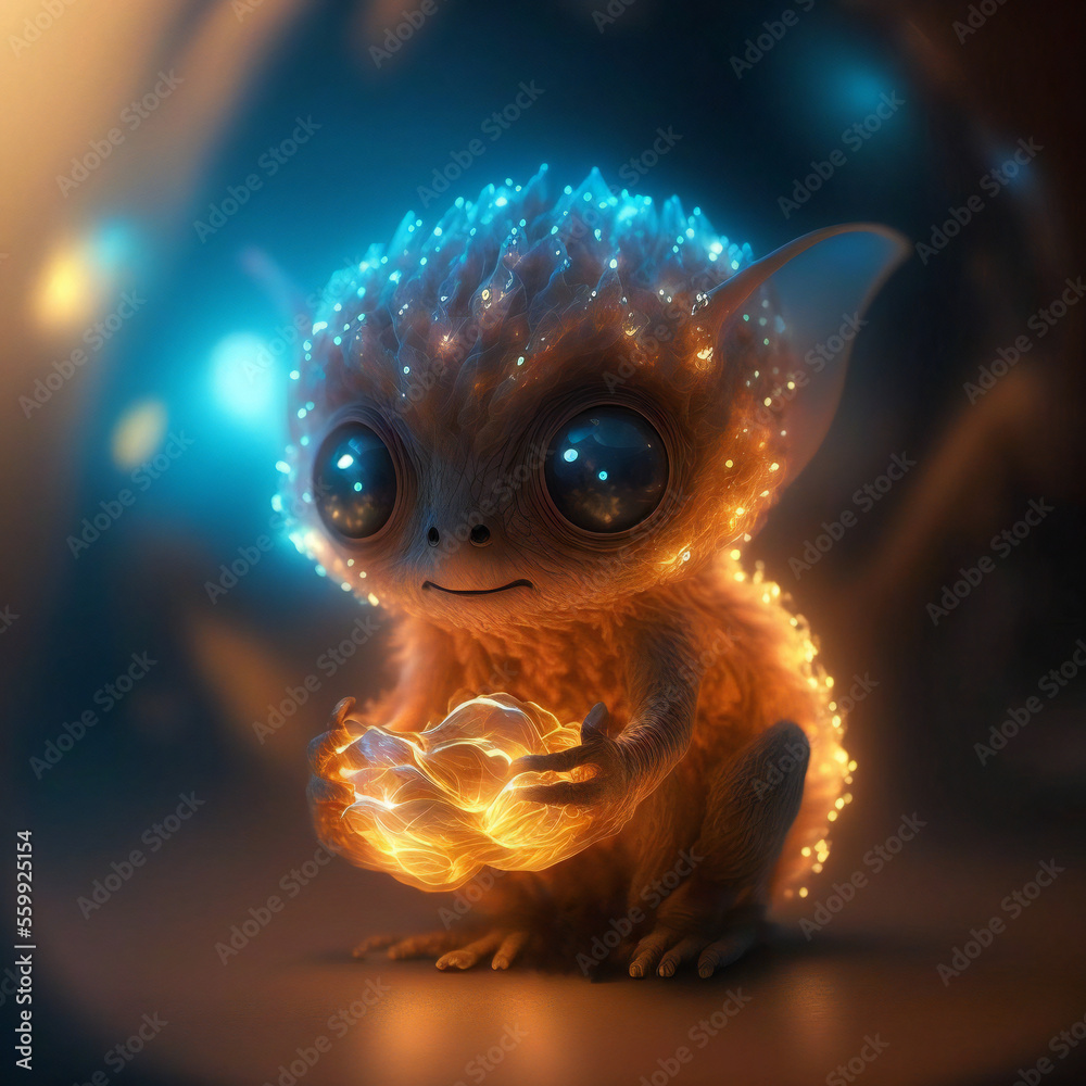 Chibi Microscopic Mouse or Insect Like Fire Creature Holds Threads of ...