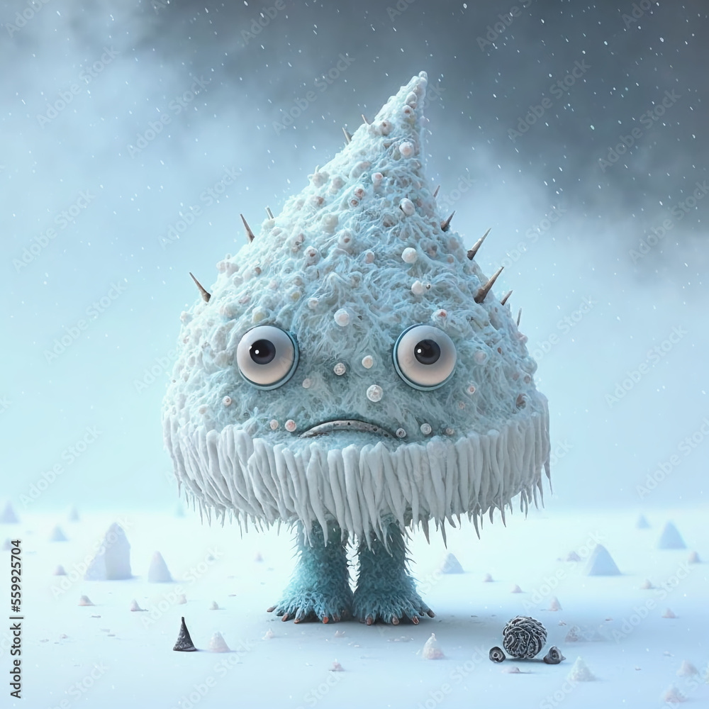 Chibi Creepy Cute Frowning Ice Elemental Alien in the Shape of a Candy ...