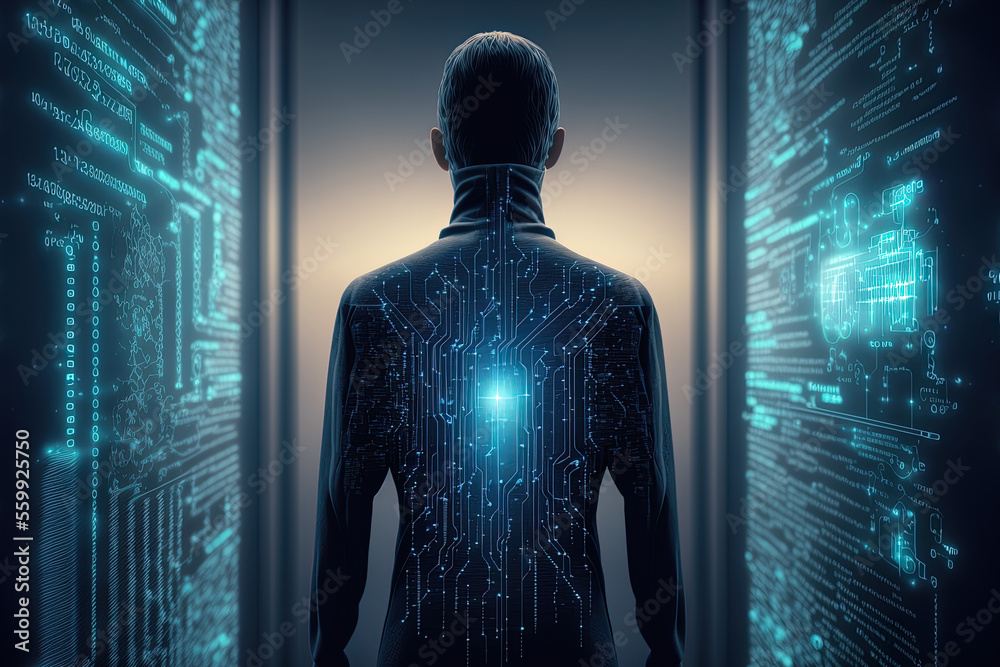 personal data and security of future technology concept with back view ...