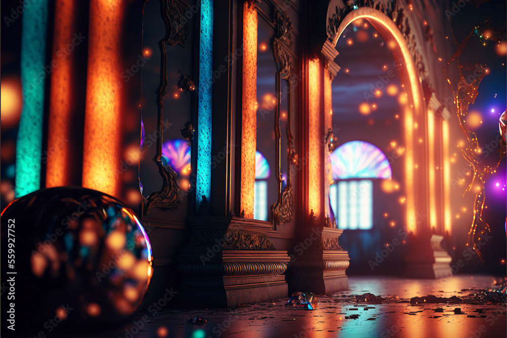 ภาพประกอบสต็อก Fantasy Magical Ballroom Castle Church Melting Breaking ...