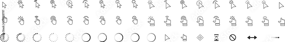 Computer mouse click cursor arrow icons set and loading icons. Cursor ...