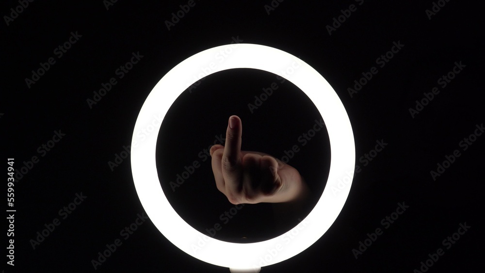 gesture package. female hands close-up make figures from fingers. finger play. Middle finger up ...