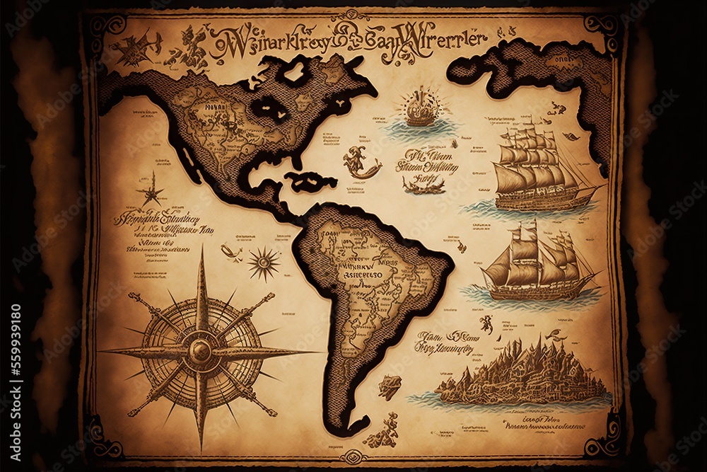 Treasure map of the world, created with Generative AI technology Stock ...