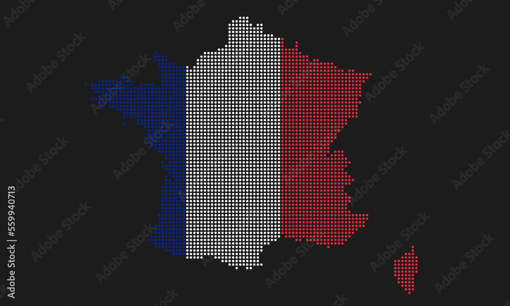 France map flag with grunge texture in mosaic dot style. Abstract pixel ...