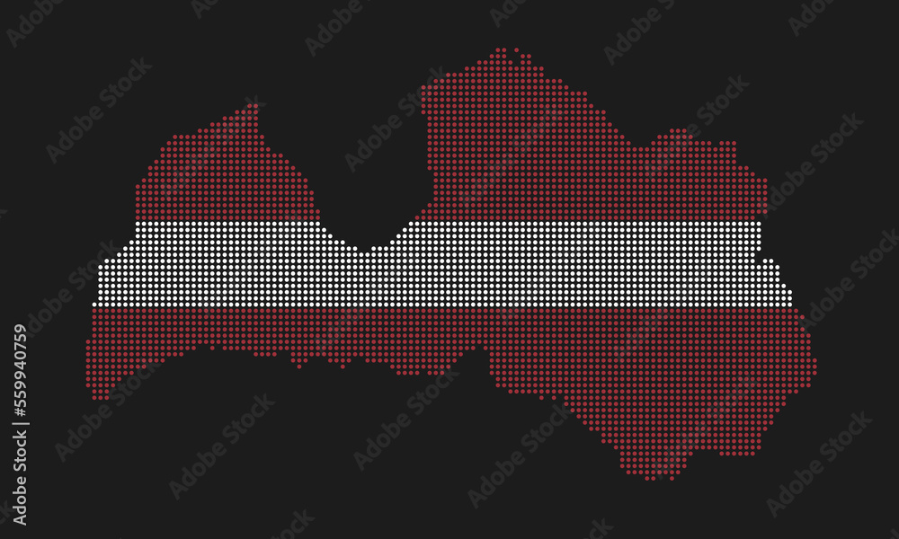 Latvia map flag with grunge texture in mosaic dot style. Abstract pixel vector illustration of a ...
