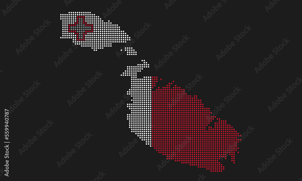Malta map flag with grunge texture in mosaic dot style. Abstract pixel vector illustration of a ...