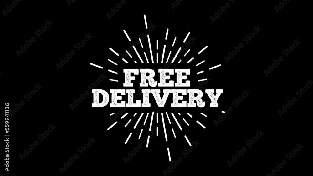 free delivery sunburst design animation.vintage style with linear ...