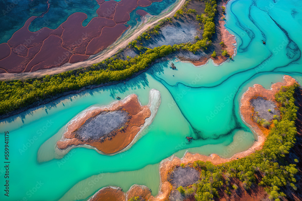 Aerial view of Broome's Willie Creek and its lovely tidal streams in ...