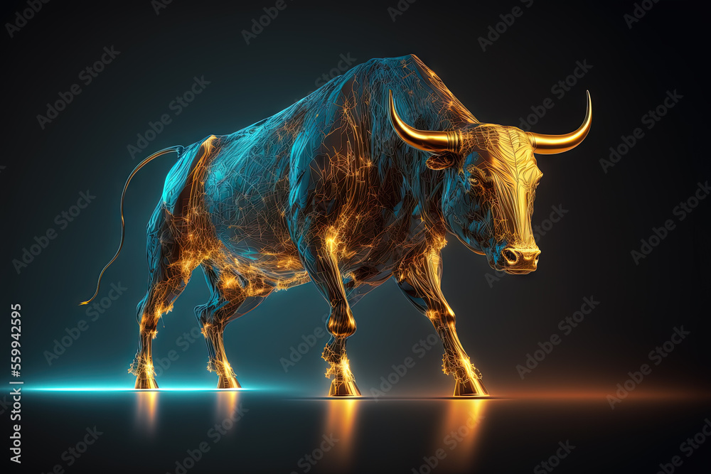 The golden bull is a symbol of financial growth in a technological ...