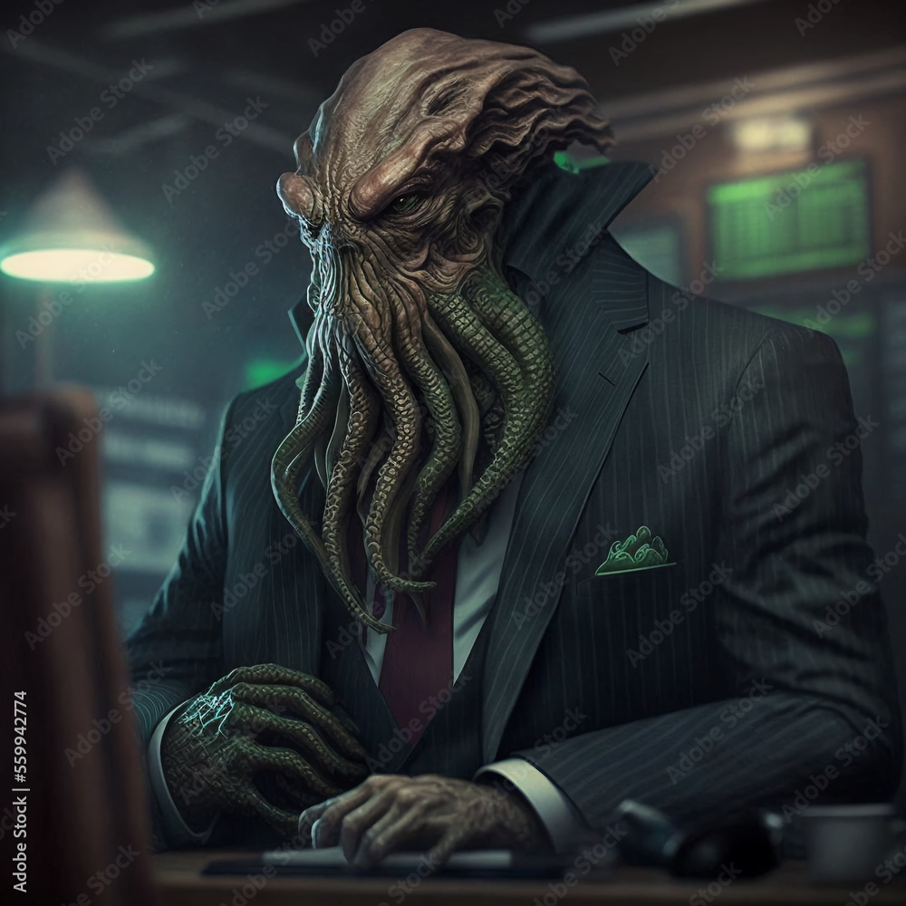 Cryptobro Business Cthulhu at His Desk. [Sci-Fi, Fantasy, Historic ...