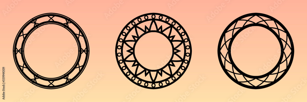 Decorative round frames for design with abstract patterns. Circle frame ...