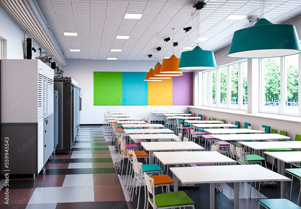 School cafeteria. Generative AI Stock Illustration | Adobe Stock