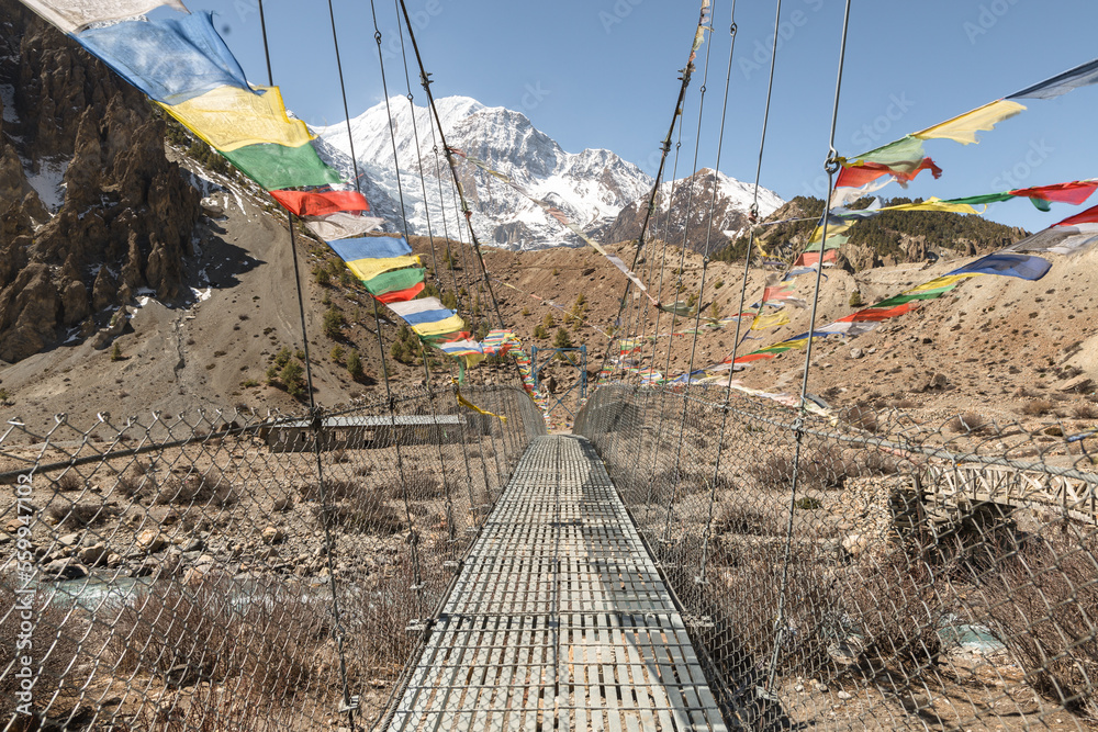 Nepali Bridge with Prayer Flags Stock Photo | Adobe Stock