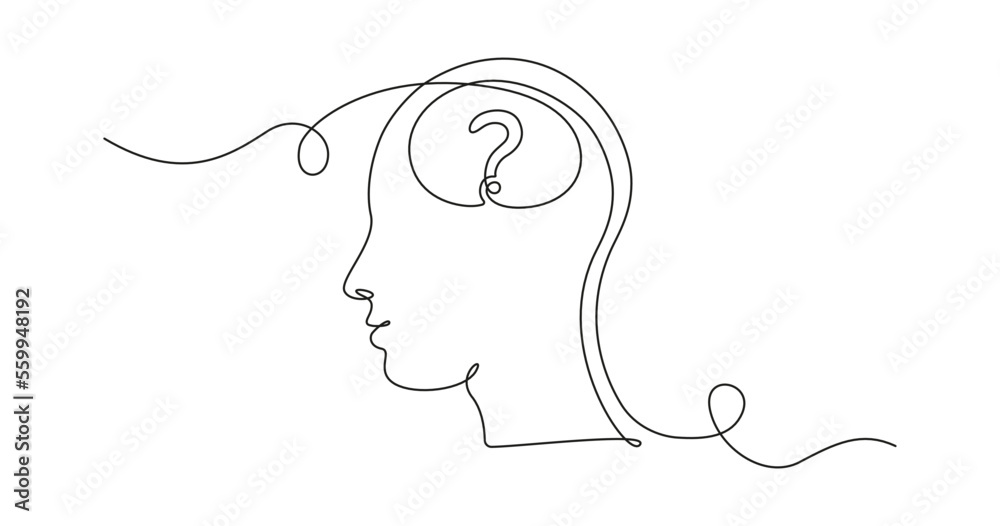 Concept of confused feelings in one continuous line drawing. Human head ...