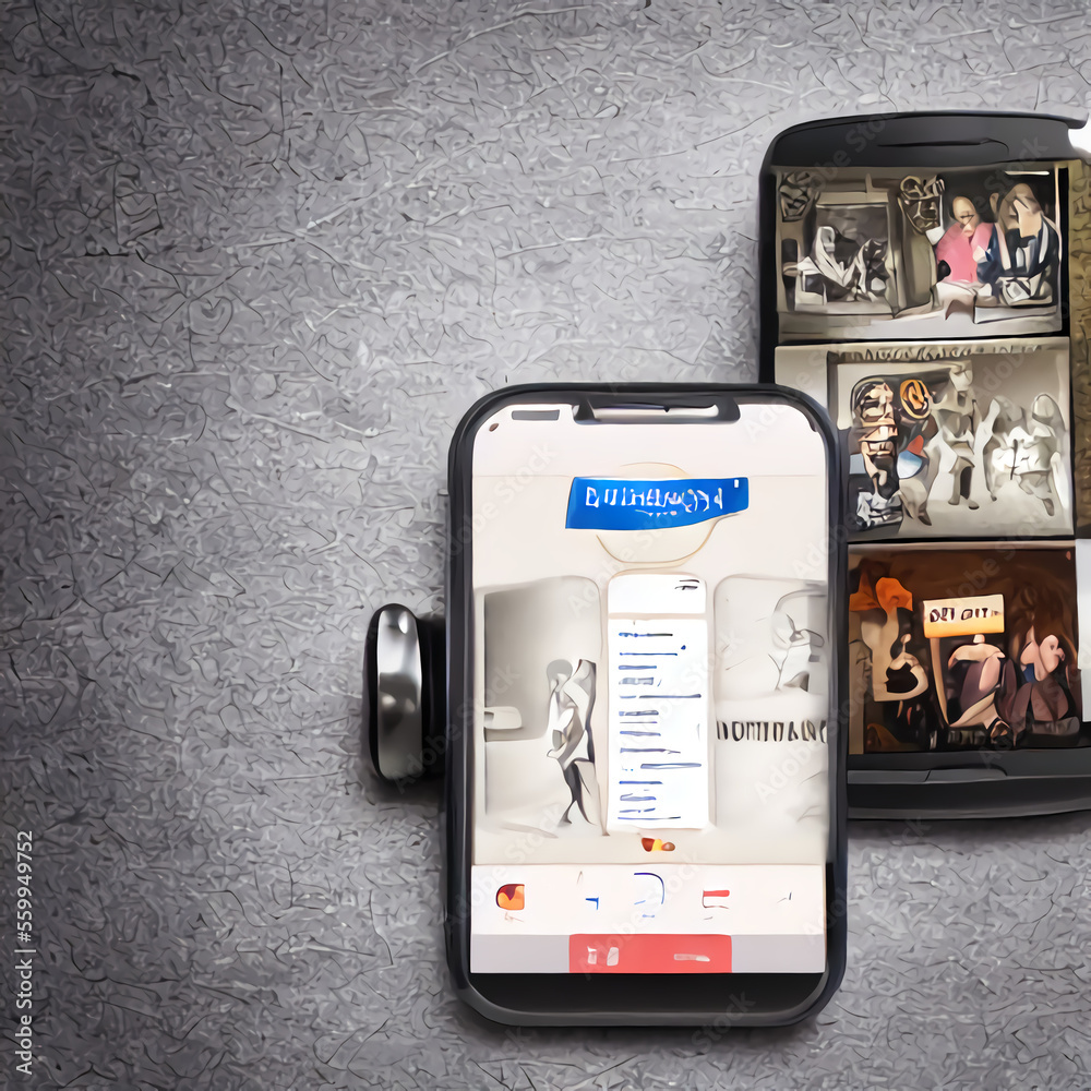 AI Generated image featuring a retro version of two open smartphones ...