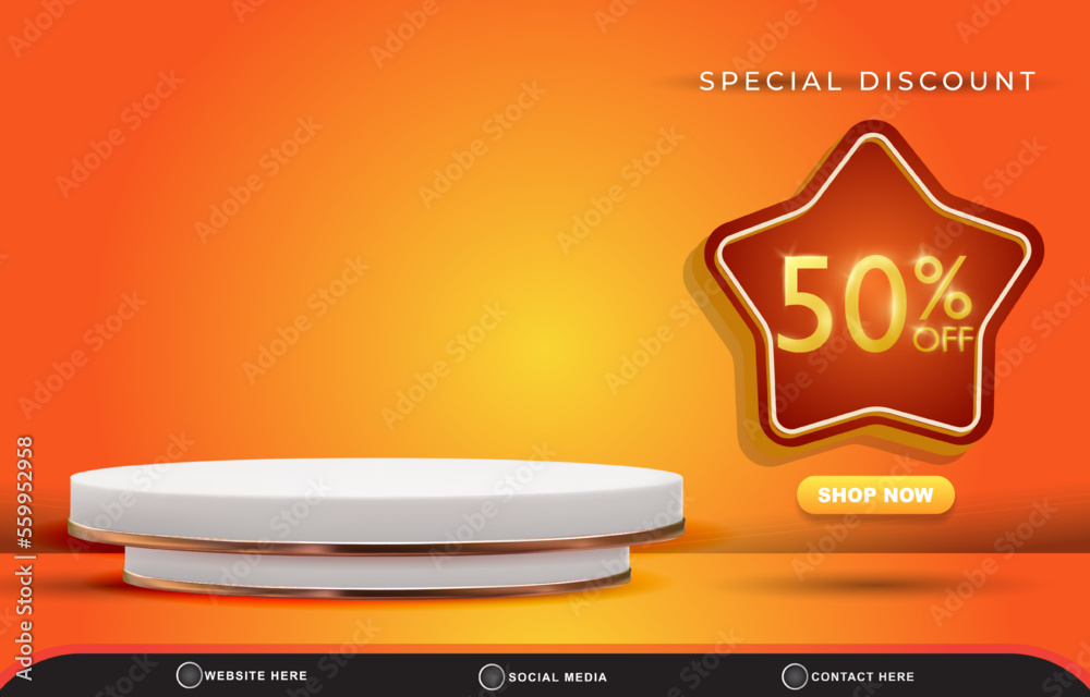 elegant special discount template banner with blank space 3d podium for ...