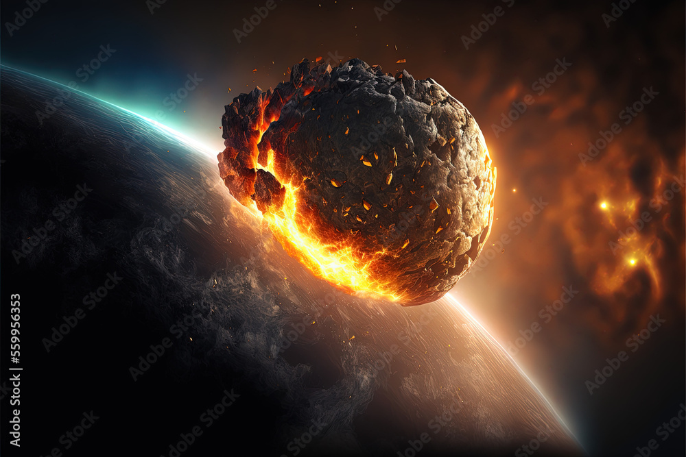 Asteroid is falling on the planet Stock Illustration | Adobe Stock