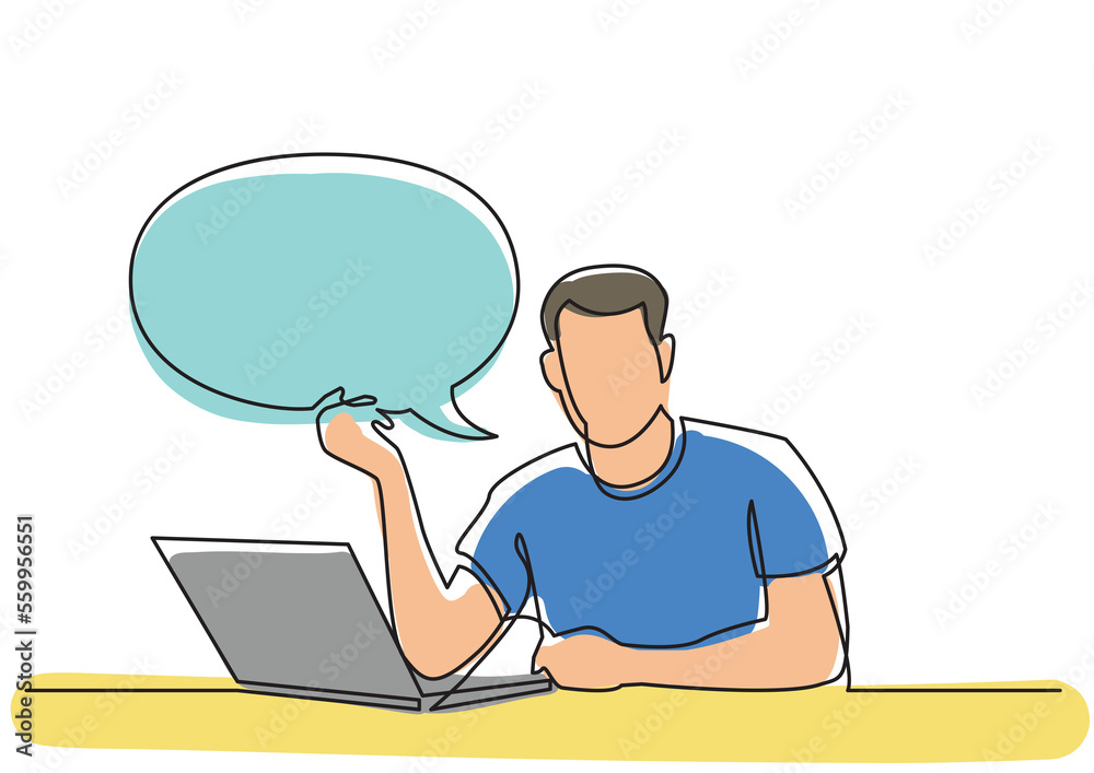 continuous line drawing man holding his opinion colored PNG image with ...