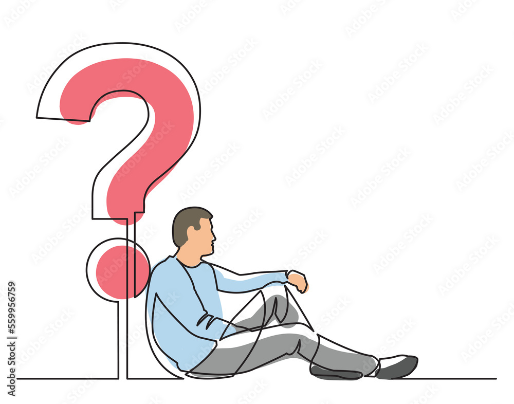 continuous line drawing sitting man with question colored PNG image ...