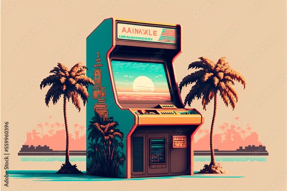 Retro arcade machine, 80s, pixel art style. Digital illustration AI ...