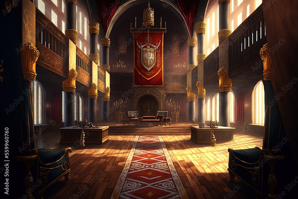 Cartoon royal room of a palace fit for a medieval monarch. Generative ...